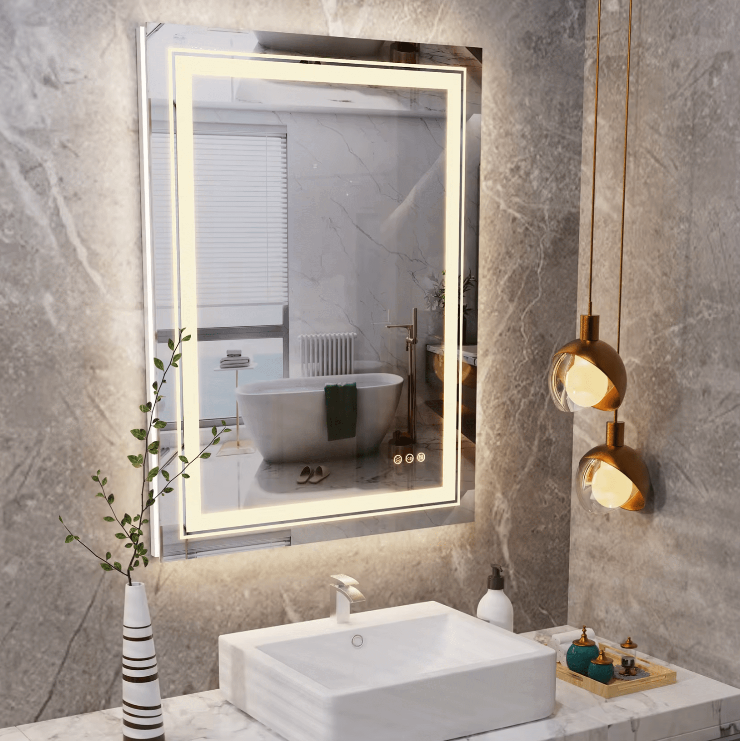 Rectangular LED Backlit Bathroom Wall Mirror 60cm x 80cm / 70cm x 90cm ...